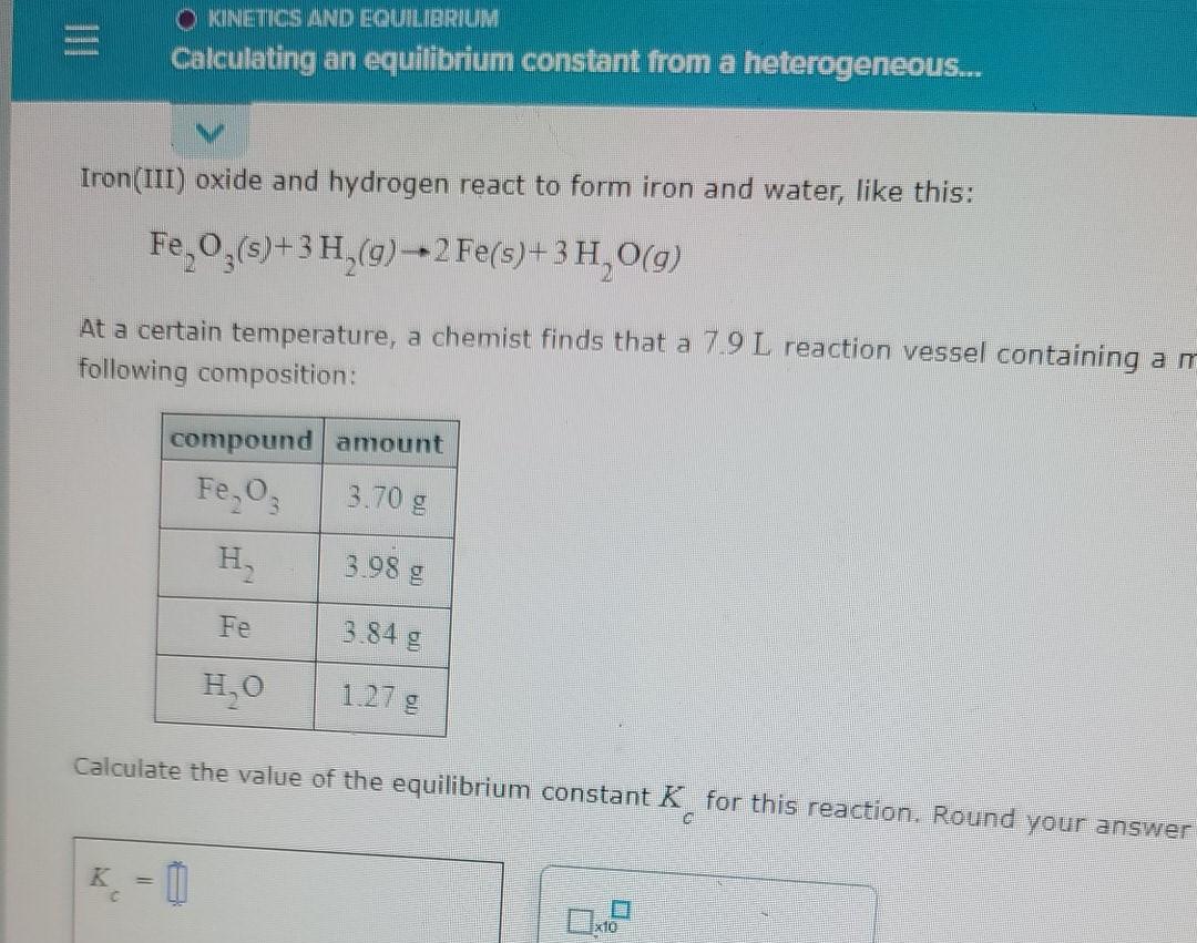 Solved KINETICS AND EQUILIBRIUM Calculating an equilibrium | Chegg.com