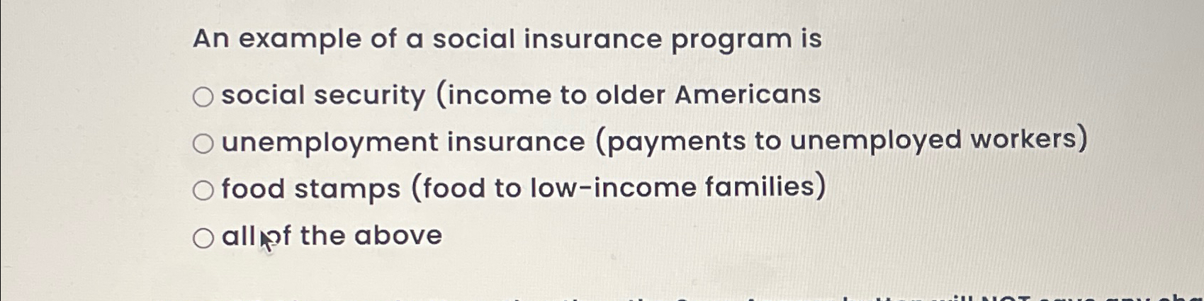 Solved An example of a social insurance program is social | Chegg.com