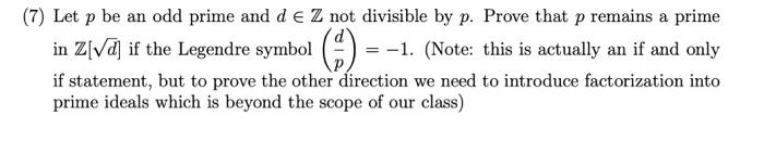 Solved 7) Let p be an odd prime and d∈Z not divisible by p. | Chegg.com