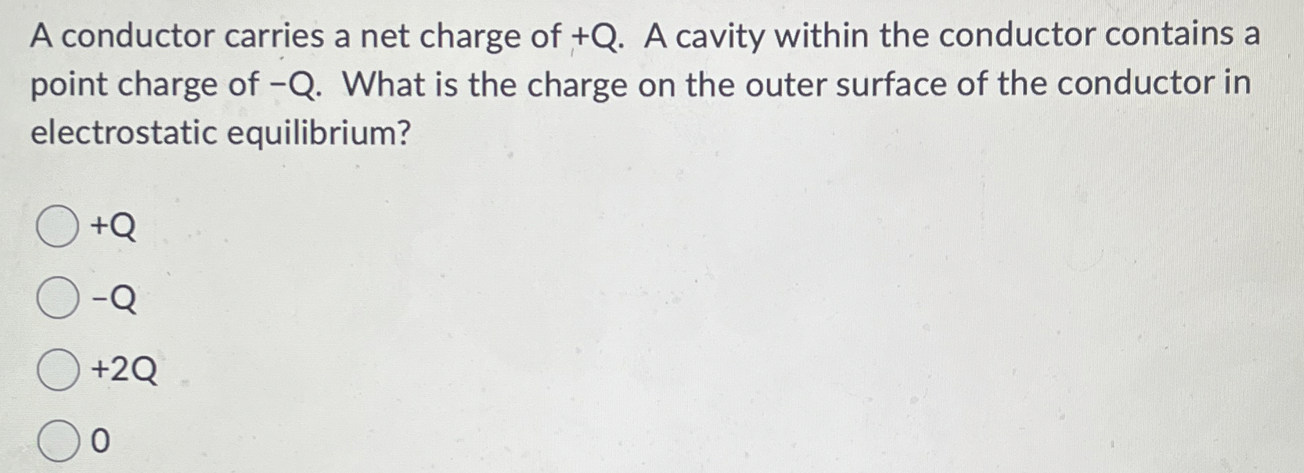 Solved A conductor carries a net charge of +Q. ﻿A cavity | Chegg.com