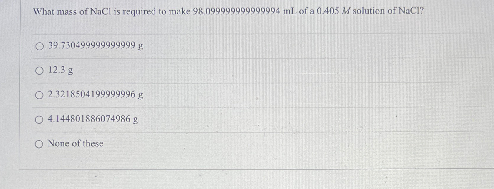 Solved What mass of NaCl is required to make | Chegg.com