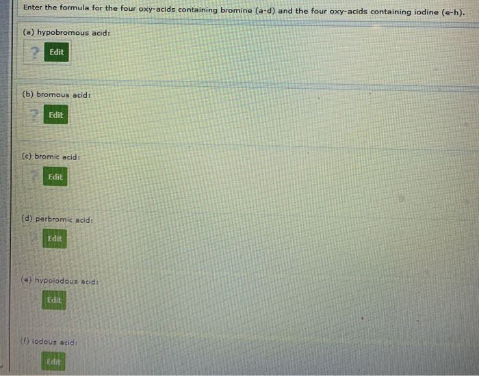 Solved Enter the formula for the four oxy-acids containing | Chegg.com