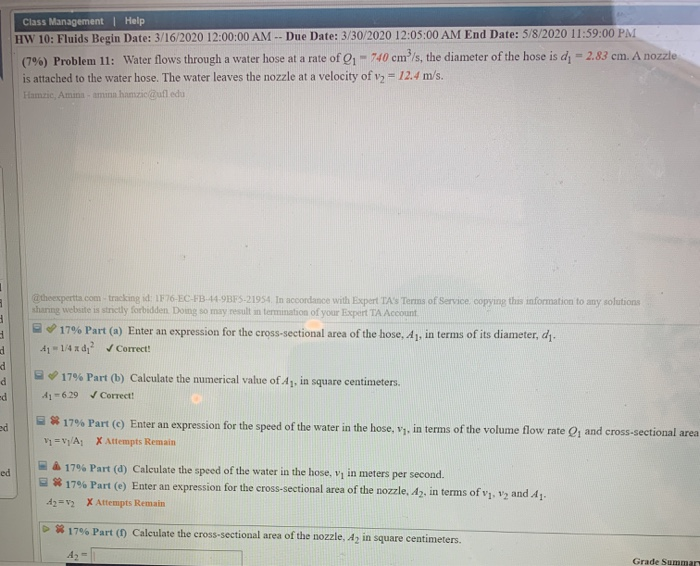Solved Class Management | Help HW 10: Fluids Begin Date: | Chegg.com