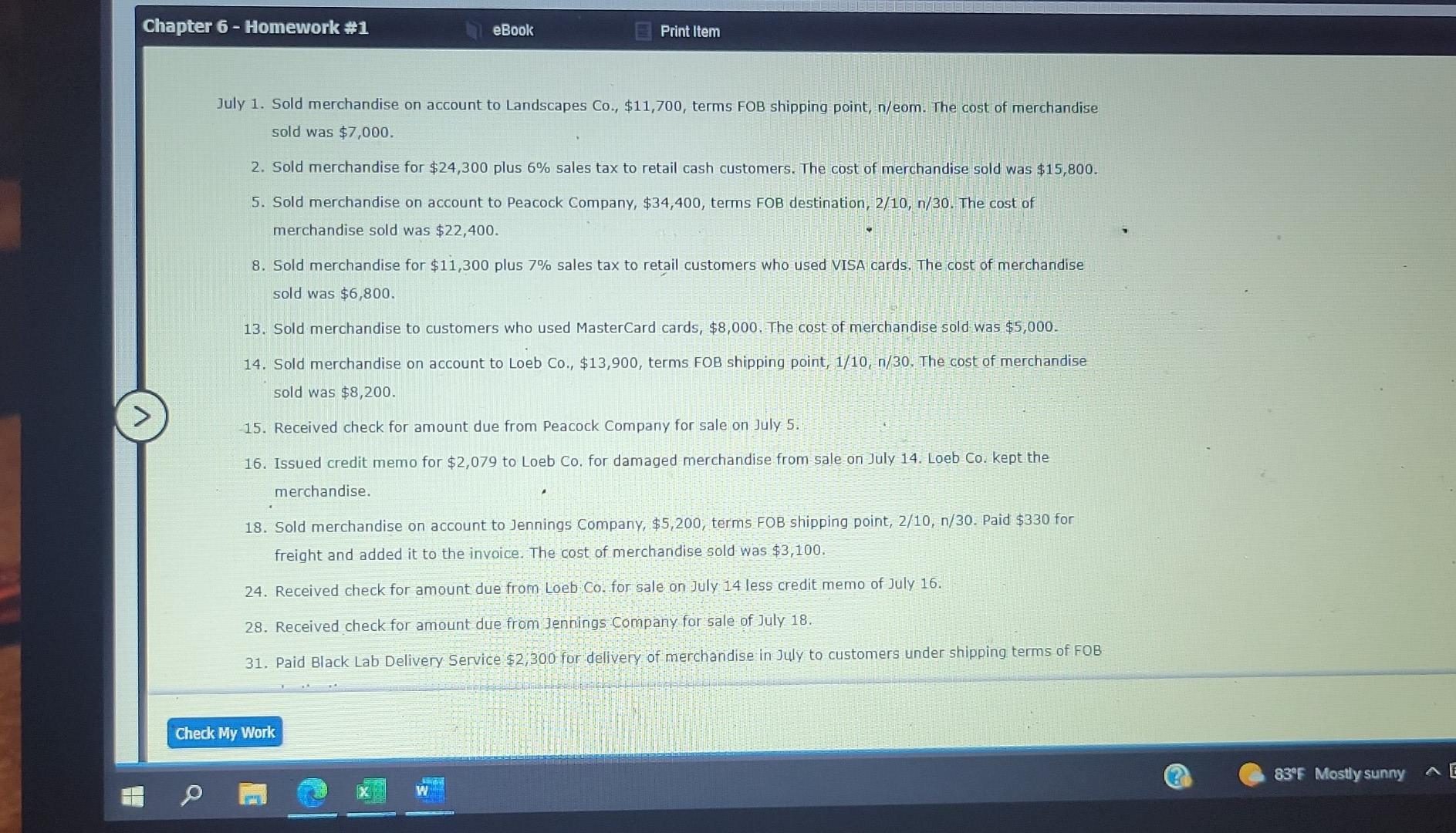 Solved Chapter 6 - Homework #1 eBook Print Item July 1. Sold | Chegg.com