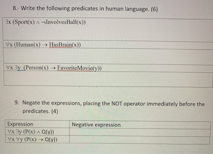 Solved 8. Write the following predicates in human language. | Chegg.com