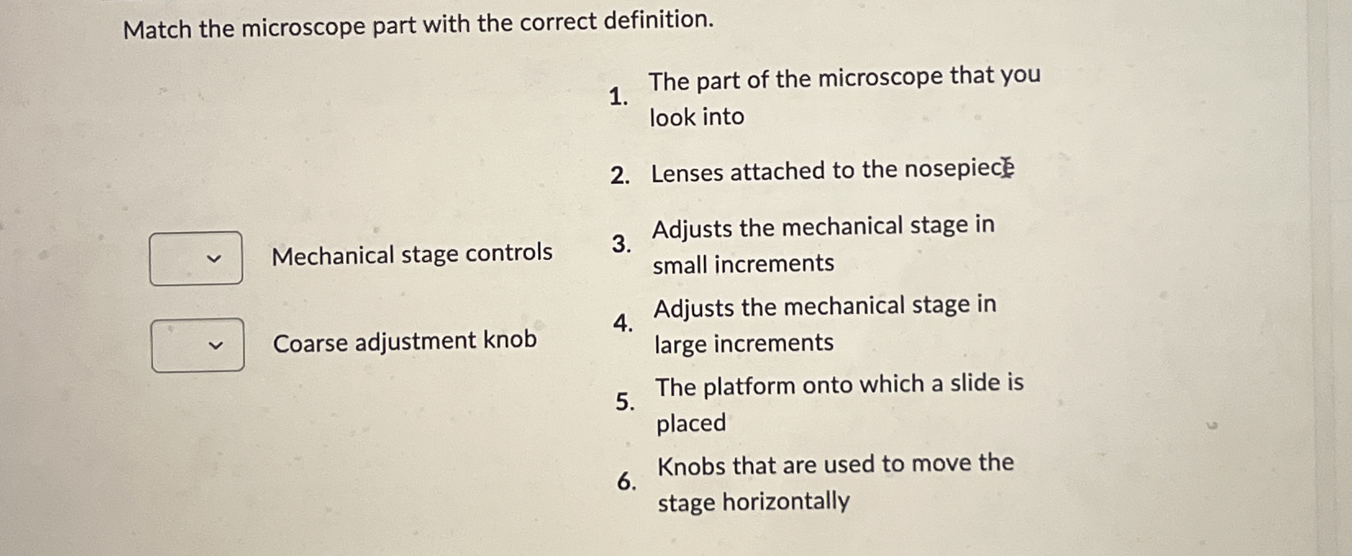 Match the microscope part with the correct | Chegg.com