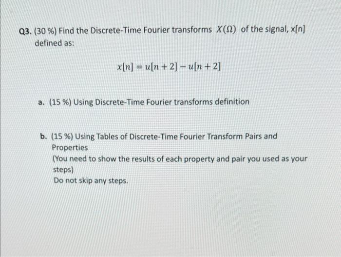 Solved Q3. (30%) Find the Discrete-Time Fourier transforms | Chegg.com