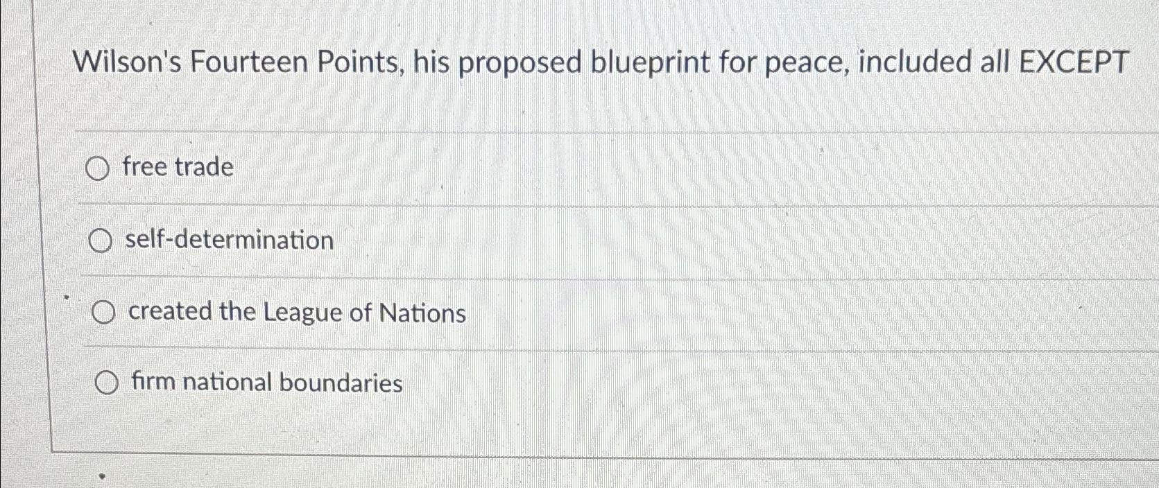 Solved Wilson's Fourteen Points, his proposed blueprint for | Chegg.com