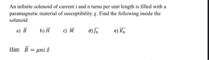Solved An infinite solenoid of current i and n turns per | Chegg.com