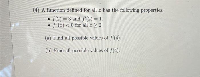 Solved (4) A function defined for all x has the following | Chegg.com
