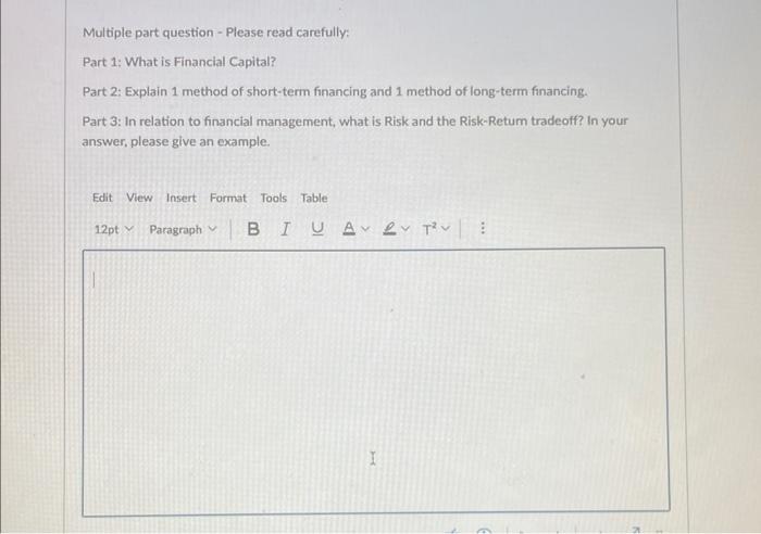 Solved Multiple part question - Please read carefully: Part | Chegg.com