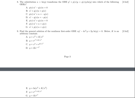 Solved The substitution u=ln(y) ﻿transforms the ODE | Chegg.com