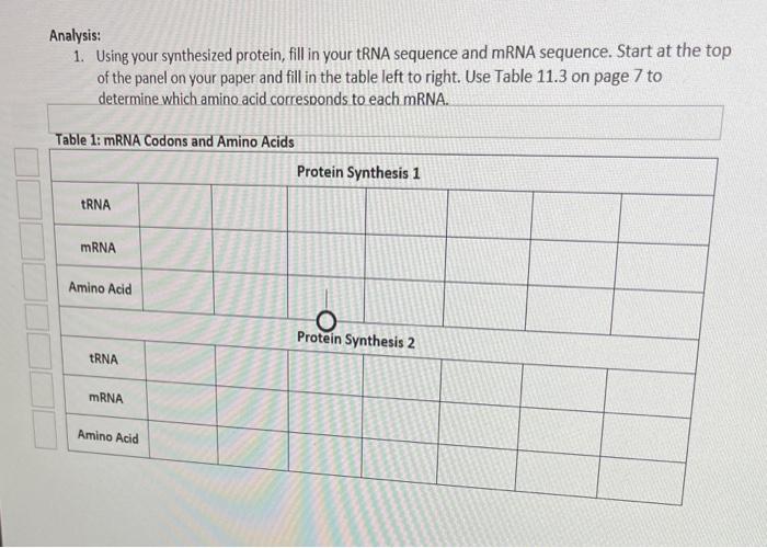 Solved Analysis: 1. Using your synthesized protein, fill in | Chegg.com