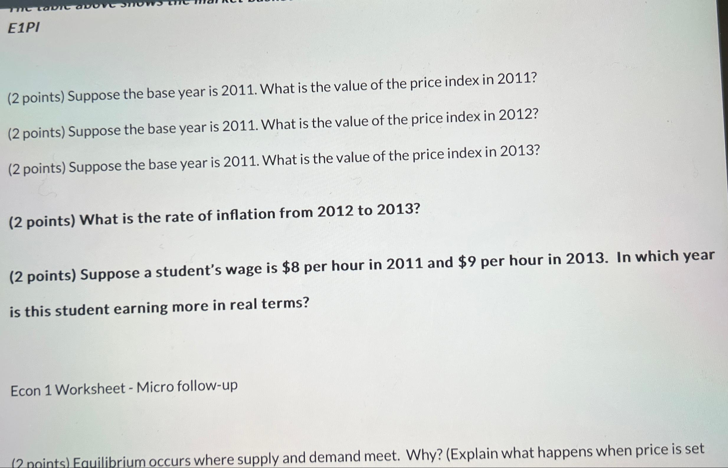 Solved E1PI( 2 ﻿points) ﻿Suppose the base year is 2011 . | Chegg.com