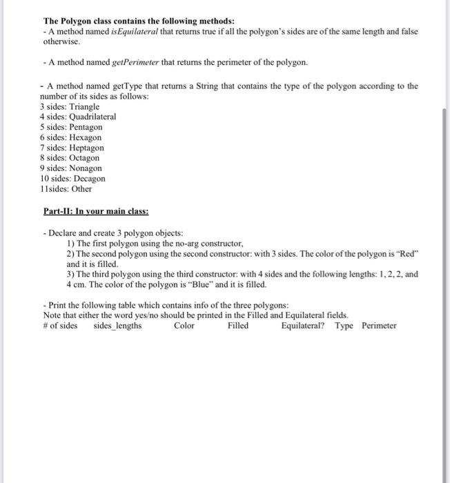 Solved Part-I: Implement the following Polygon class: | Chegg.com
