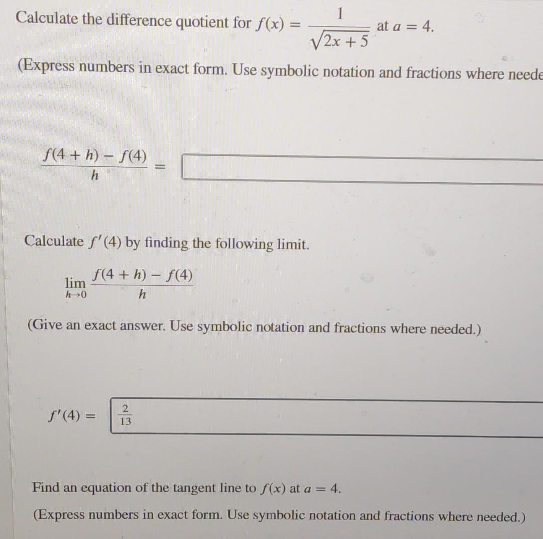 Solved Calculate the difference quotient for f(x)=2x+51 at | Chegg.com