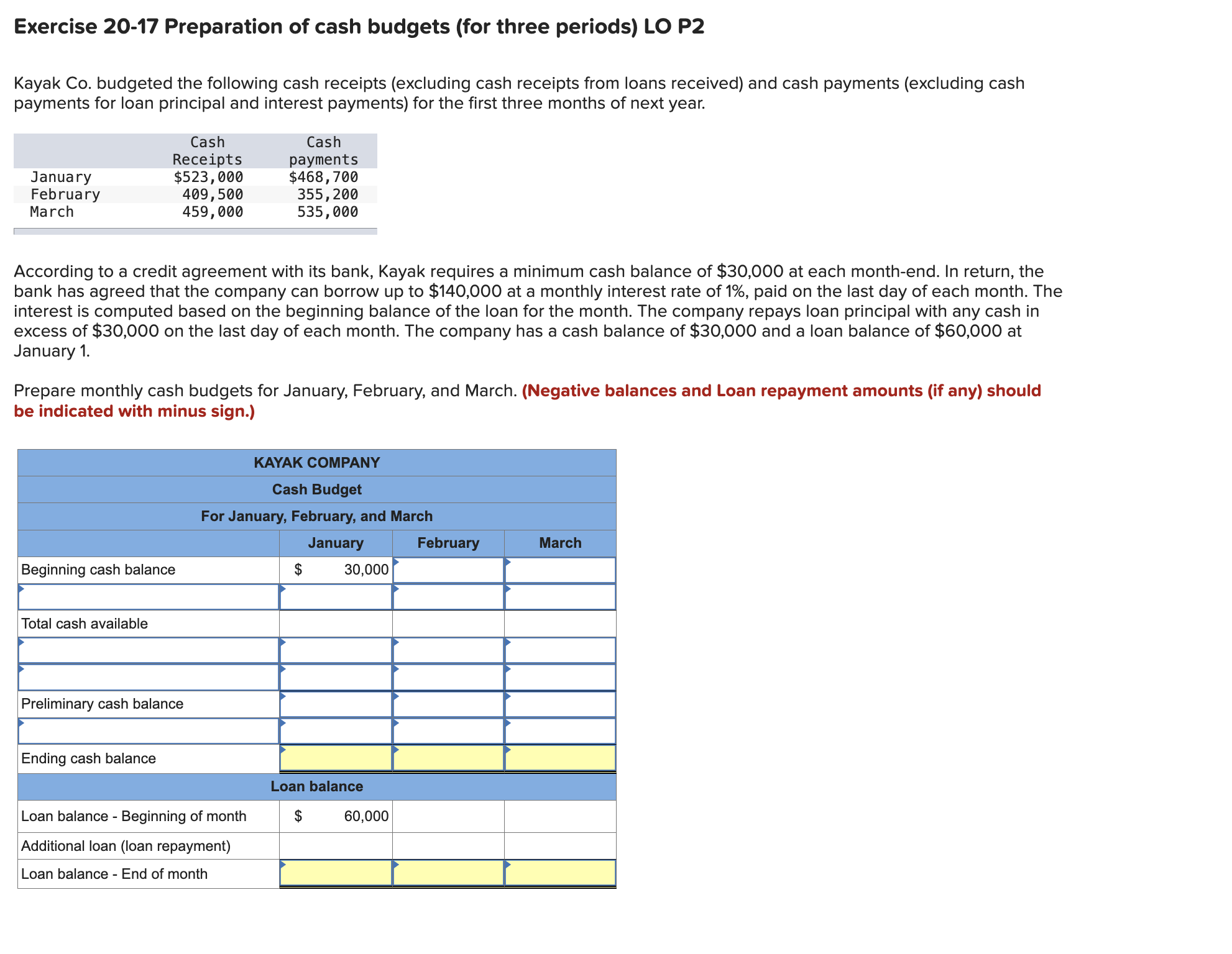 Solved Exercise 20-17 ﻿Preparation of cash budgets (for | Chegg.com