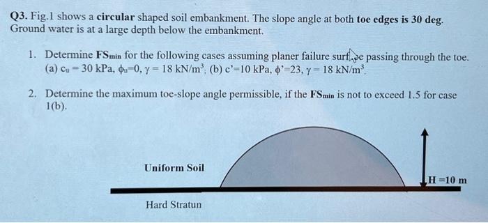 Solved Q3. Fig.1 shows a circular shaped soil embankment. | Chegg.com