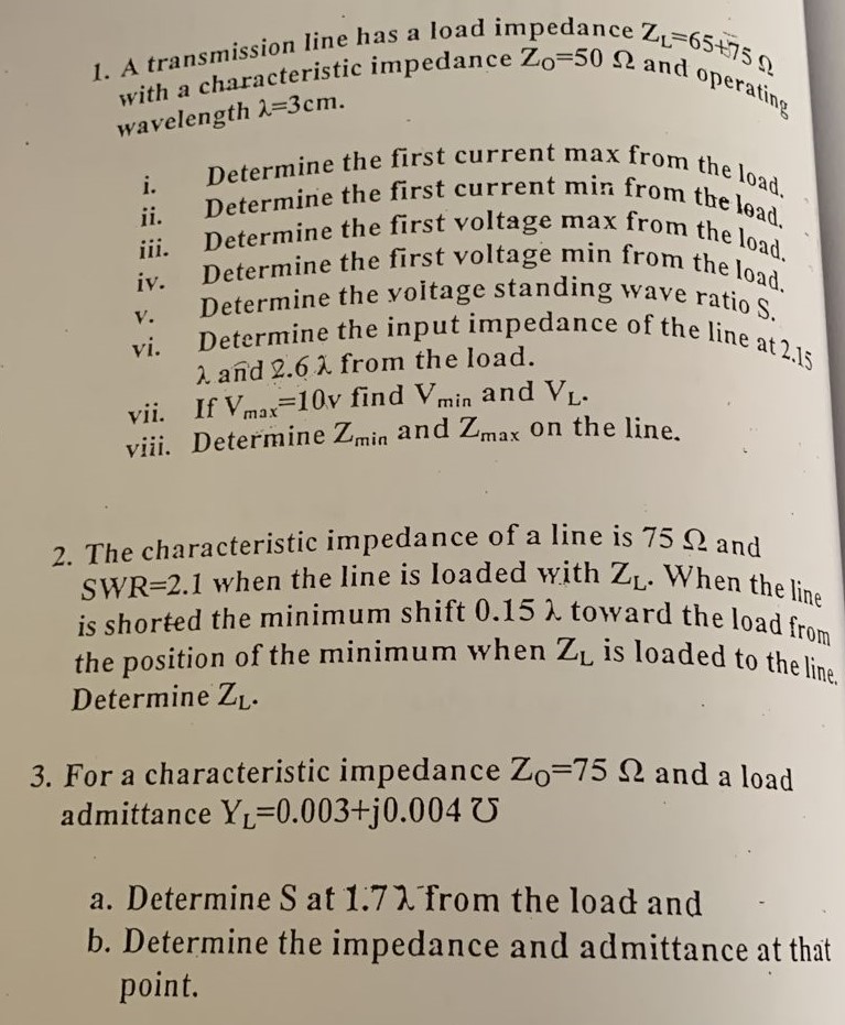 Solved A transmission line has a load impedance | Chegg.com