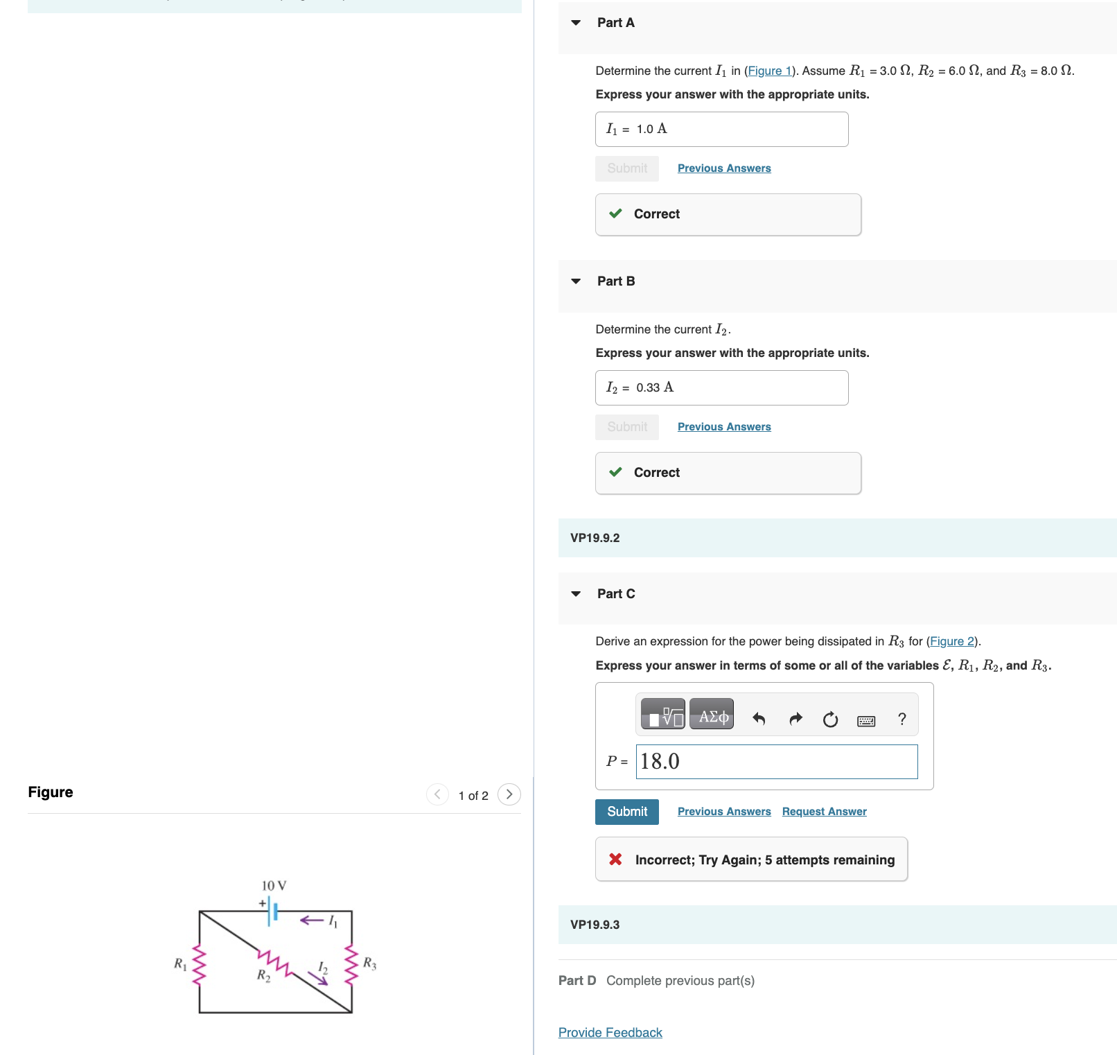 Solved Please Answer Part C.Part ADetermine the current I1 | Chegg.com