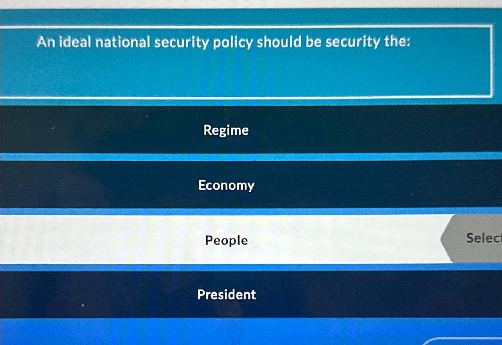 Solved An ideal national security policy should be security | Chegg.com