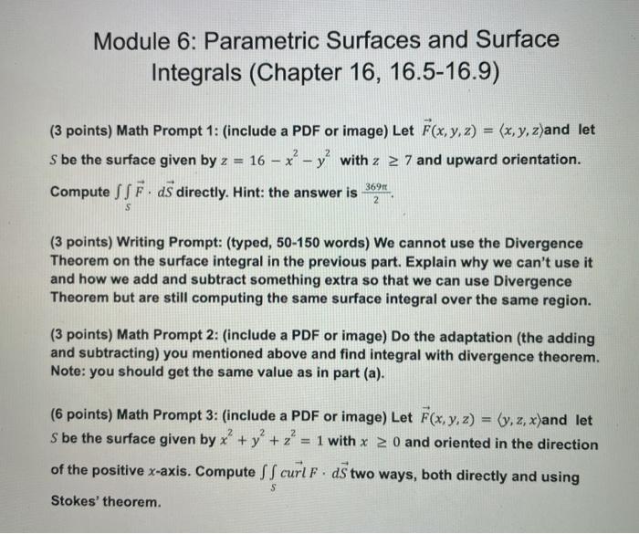 Solved Module 6: Parametric Surfaces and Surface Integrals | Chegg.com
