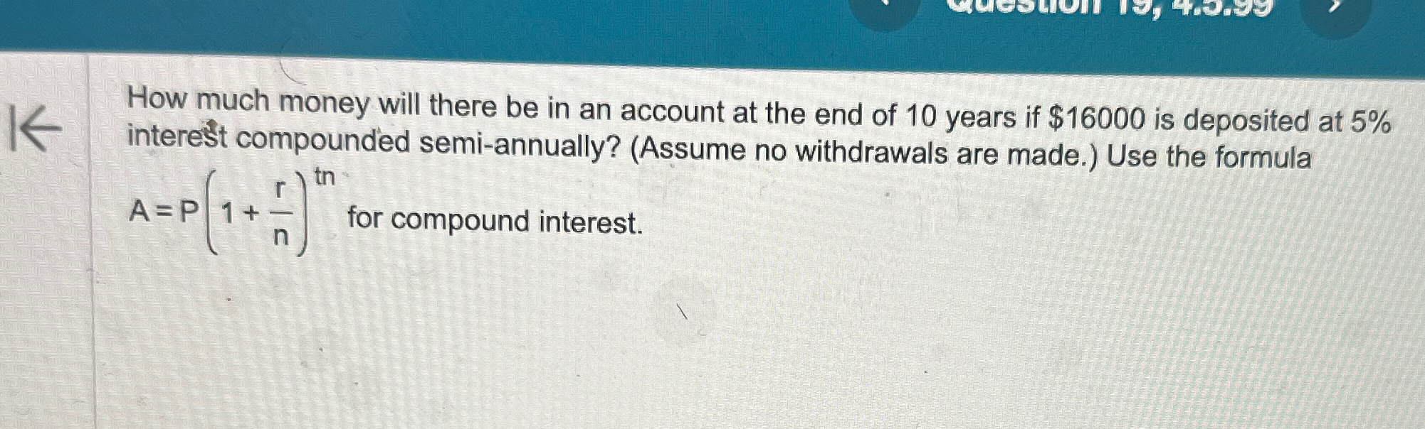 Solved How much money will there be in an account at the end | Chegg.com