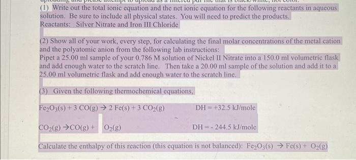 Solved (1) Write out the total ionic equation and the net | Chegg.com