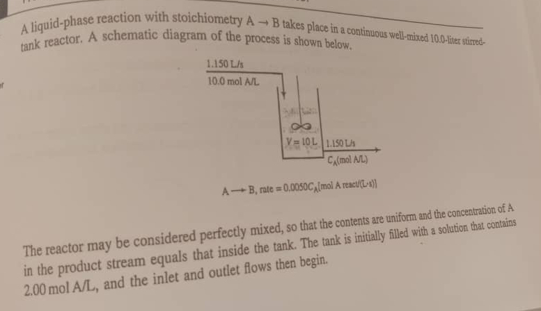 Solved A liquid-phase reaction with stoichiometry A→B ﻿takes | Chegg.com