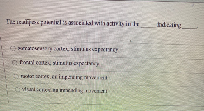 Solved The readiness potential is associated with activity | Chegg.com