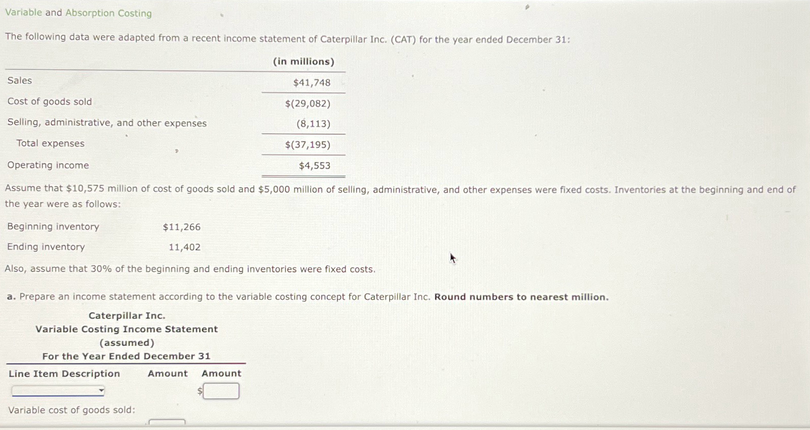 Solved Variable and Absorption CostingThe following data | Chegg.com