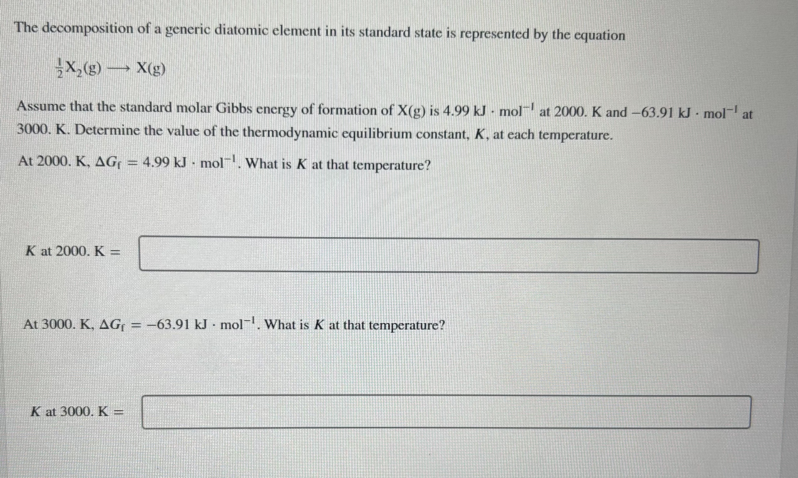 Solved The decomposition of a generic diatomic element in | Chegg.com