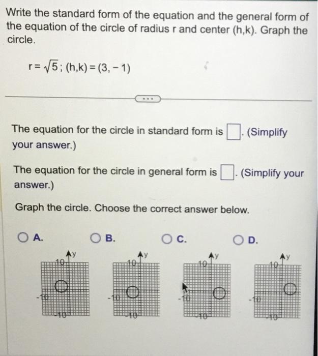 Solved Write the standard form of the equation and the | Chegg.com
