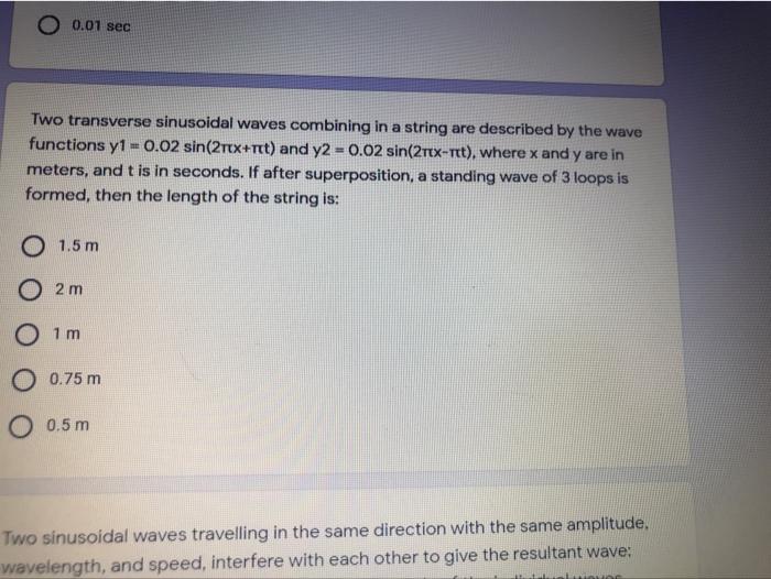 Solved 0 0.01 sec Two transverse sinusoidal waves combining | Chegg.com