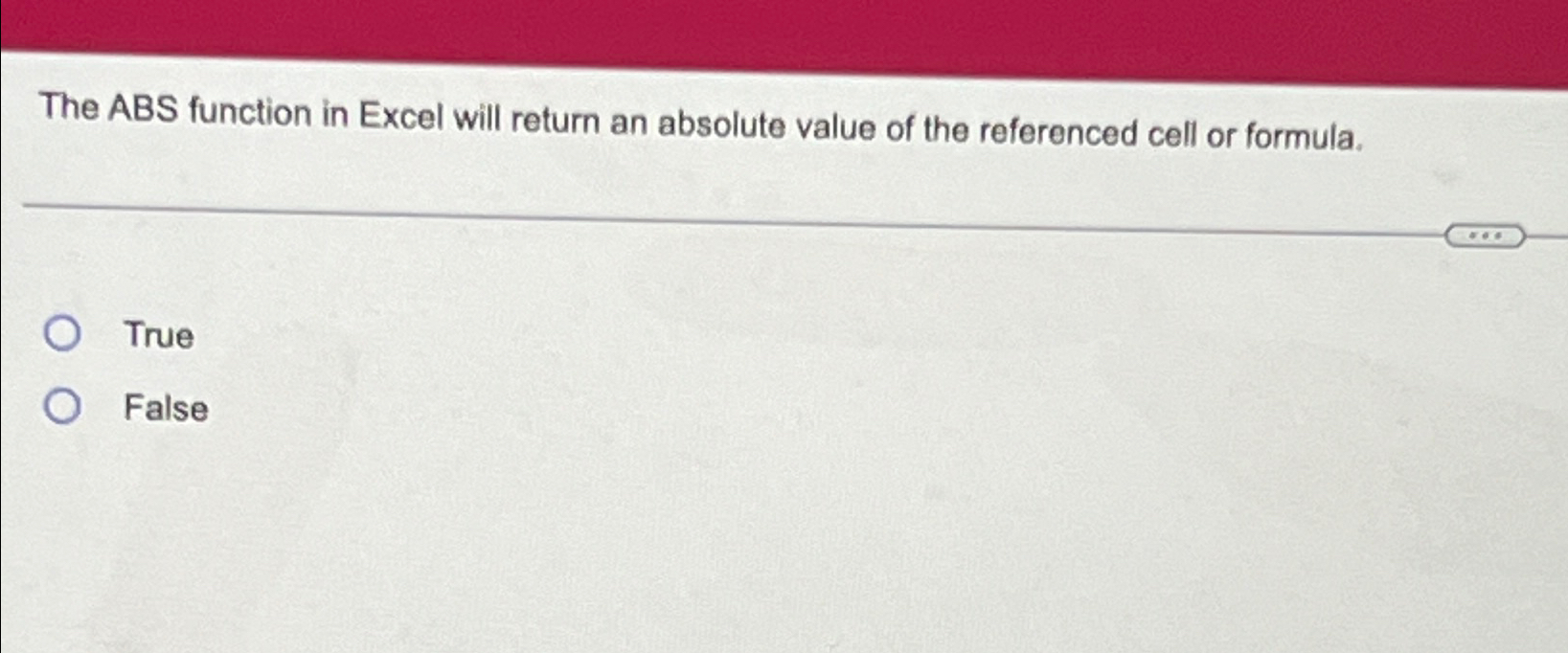 Solved The ABS function in Excel will return an absolute | Chegg.com