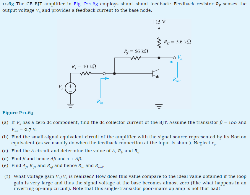 Solved 11.63 ﻿The CE BJT amplifier in Fig. P11.63 ﻿employs | Chegg.com