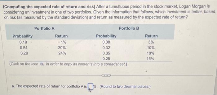 Solved (Computing the expected rate of return and risk) | Chegg.com