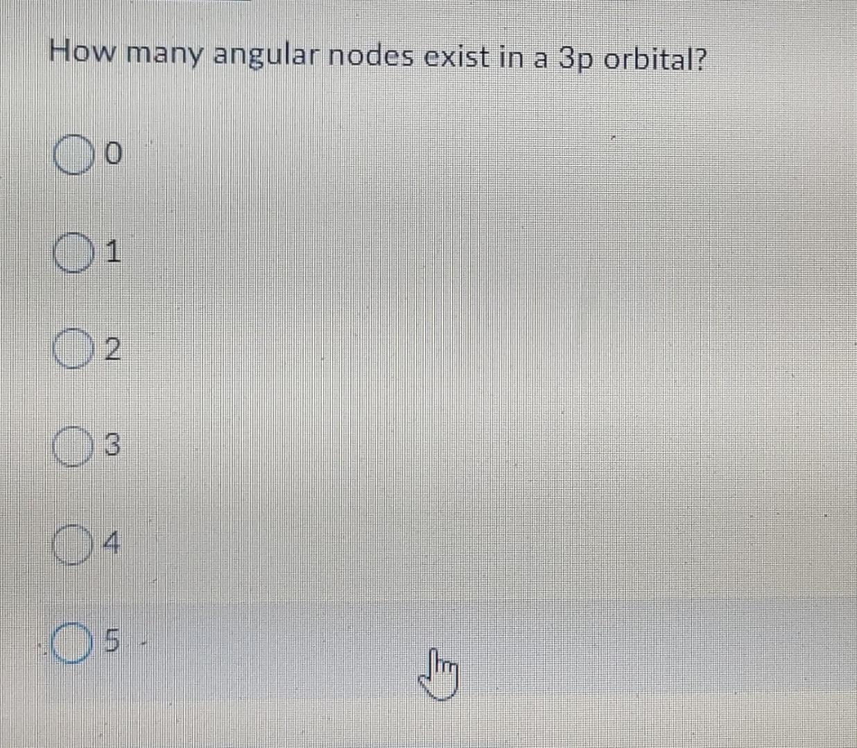 Solved How many angular nodes exist in a 3p orbital? Od 01 | Chegg.com
