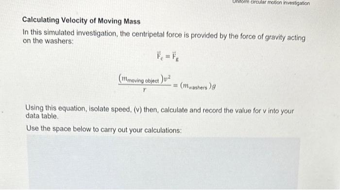 Solved Calculating Velocity of Moving Mass In this simulated | Chegg.com