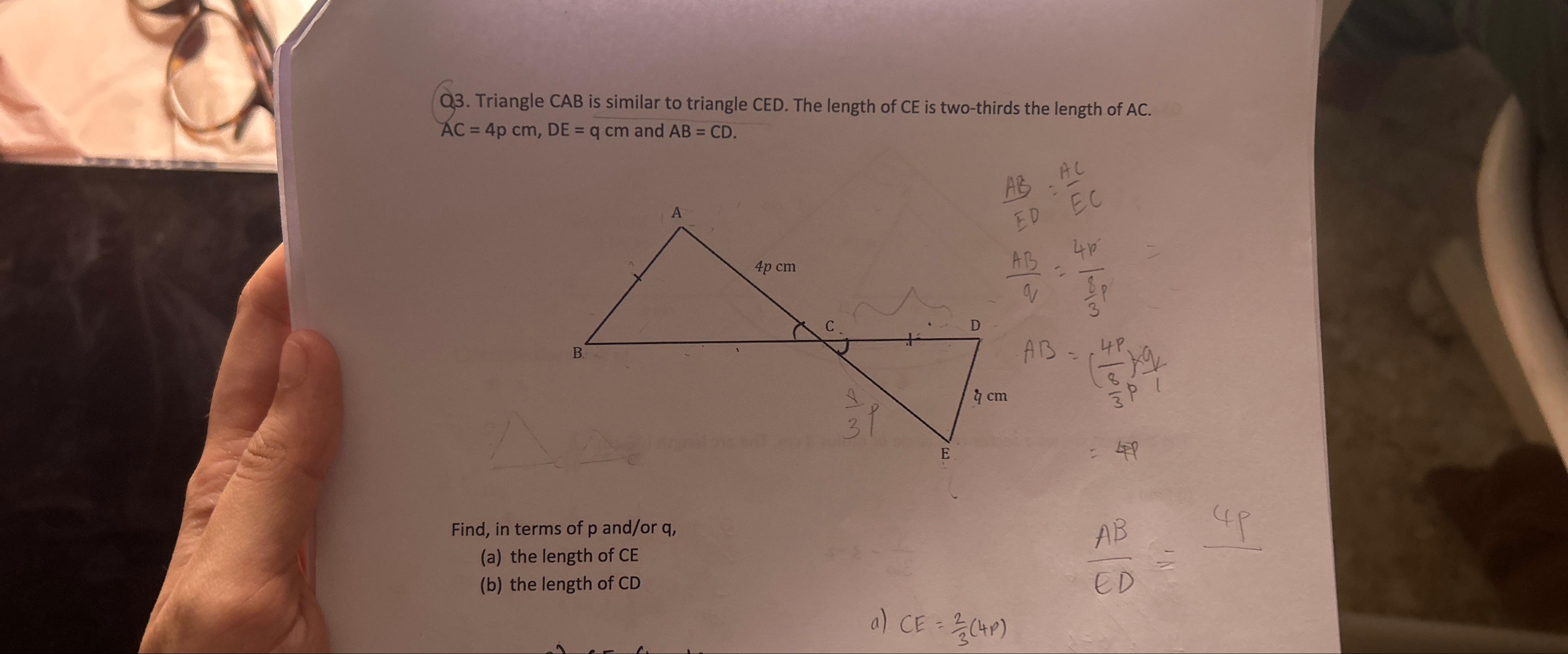 Solved Q3. ﻿Triangle CAB is similar to triangle CED. The | Chegg.com