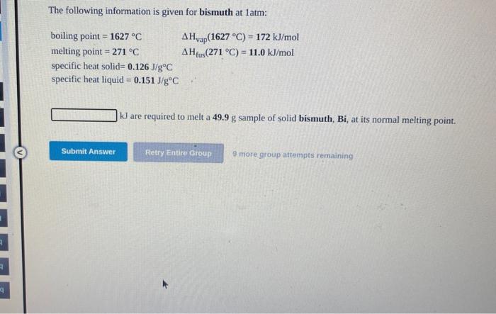 Solved The following information is given for bismuth at | Chegg.com