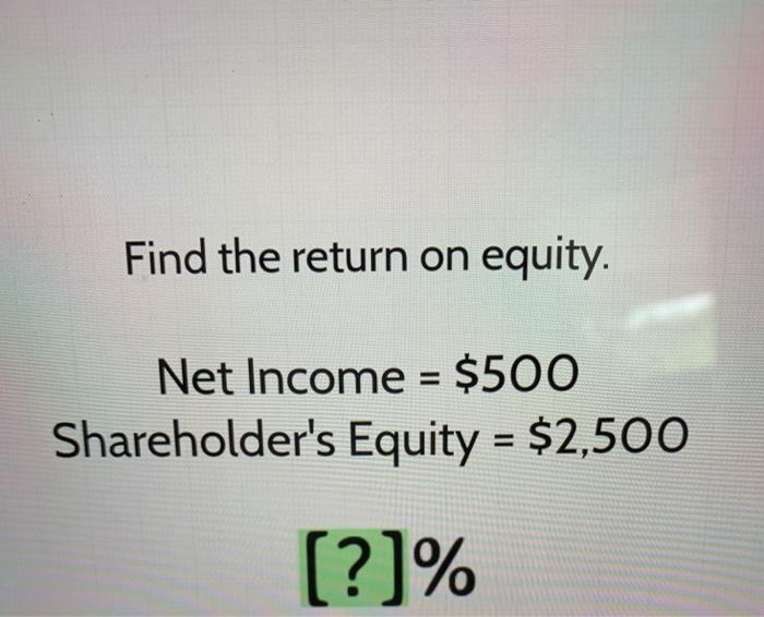 Solved Find the return on equity. Net Income = $500 | Chegg.com