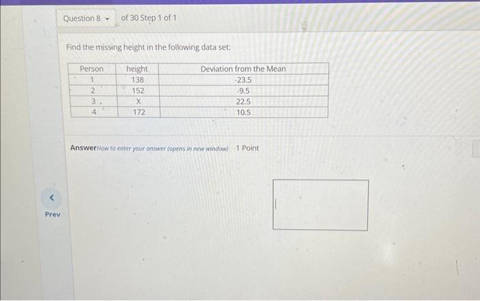 Solved Find the missing height in the following data set: | Chegg.com