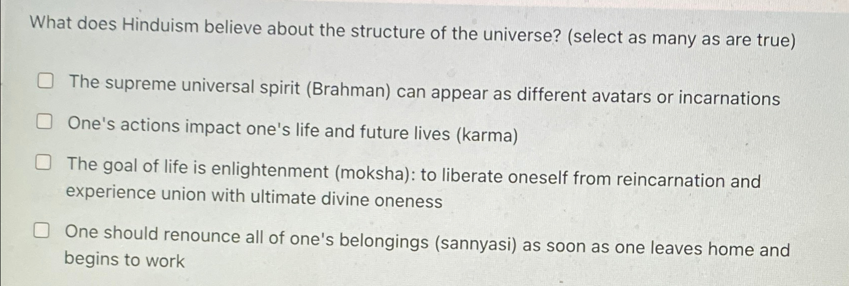 Solved What does Hinduism believe about the structure of the | Chegg.com