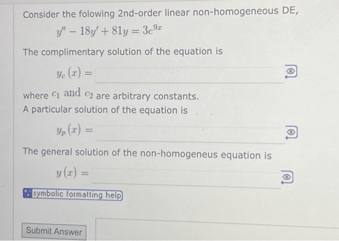Solved Consider The Folowing 2 Nd Order Linear