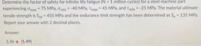 Solved Determine The Factor Of Safety For Infinite Life