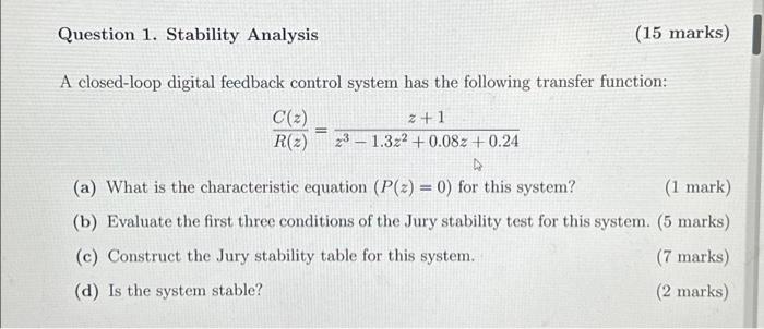 Solved A closed-loop digital feedback control system has the | Chegg.com