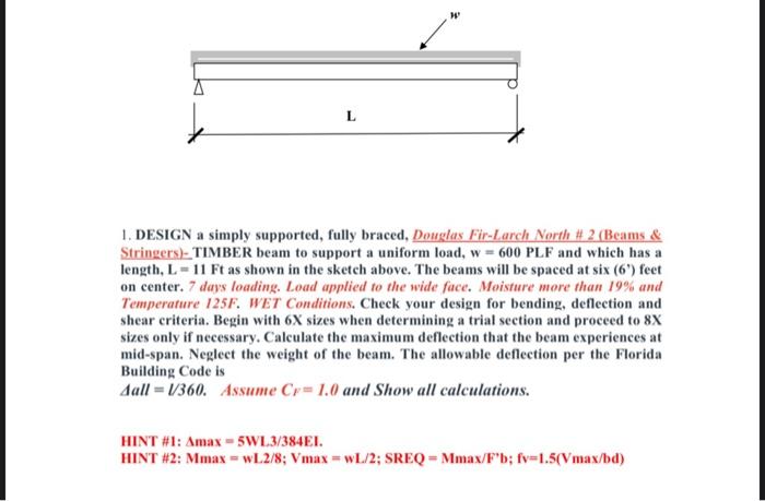1. DESIGN a simply supported, fully braced, Douglas | Chegg.com
