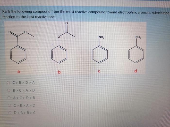 Solved Rank the following compound from the most reactive | Chegg.com