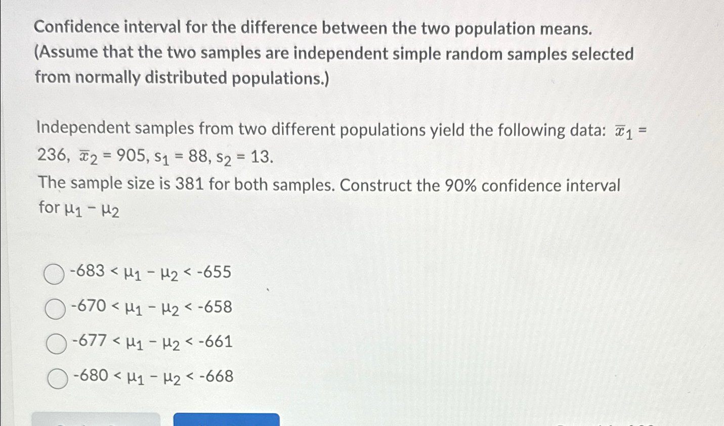 Solved Confidence interval for the difference between the | Chegg.com